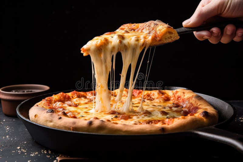 Pizza Slice Being Pulled with Melting Cheese Stock Photo - Image of ...