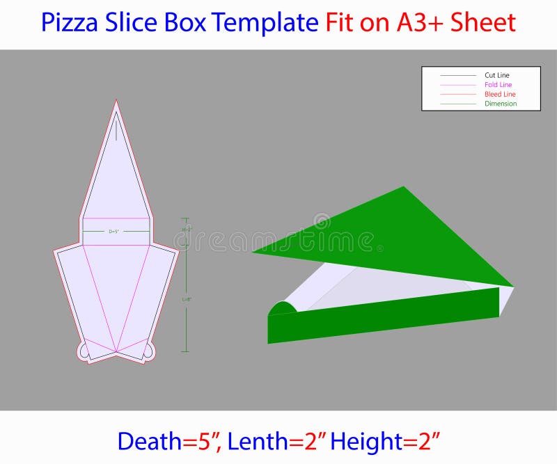 Pizza Slice Box 8x5x2 Inch Dieline Template Stock Vector - Illustration ...