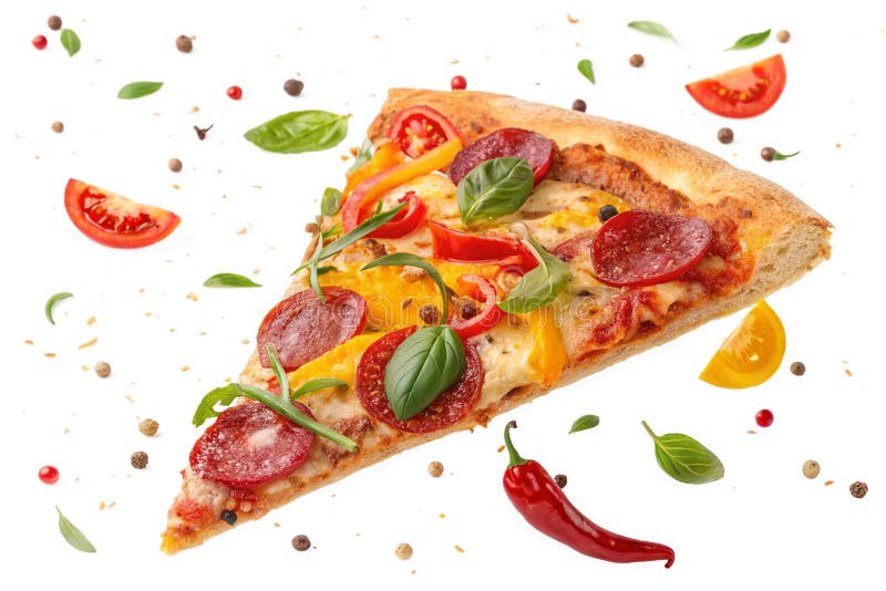 Pizza Slice with Bright Colors Floating Isolated on White Background ...