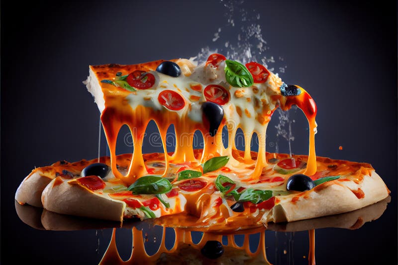 Generative AI: Pizza Slice with Dripping Cheese Stock Illustration ...