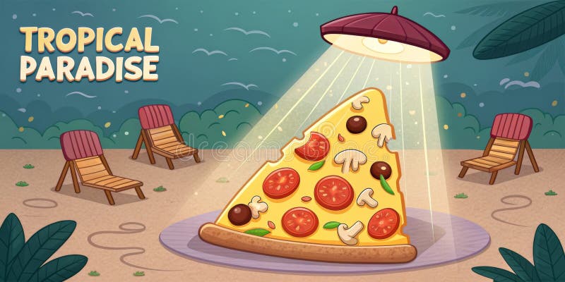 Pizza Slice Illuminated by a Spotlight in a Tropical Setting with ...