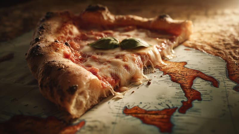 Pizza slice on Italy map stock illustration. Illustration of basil ...