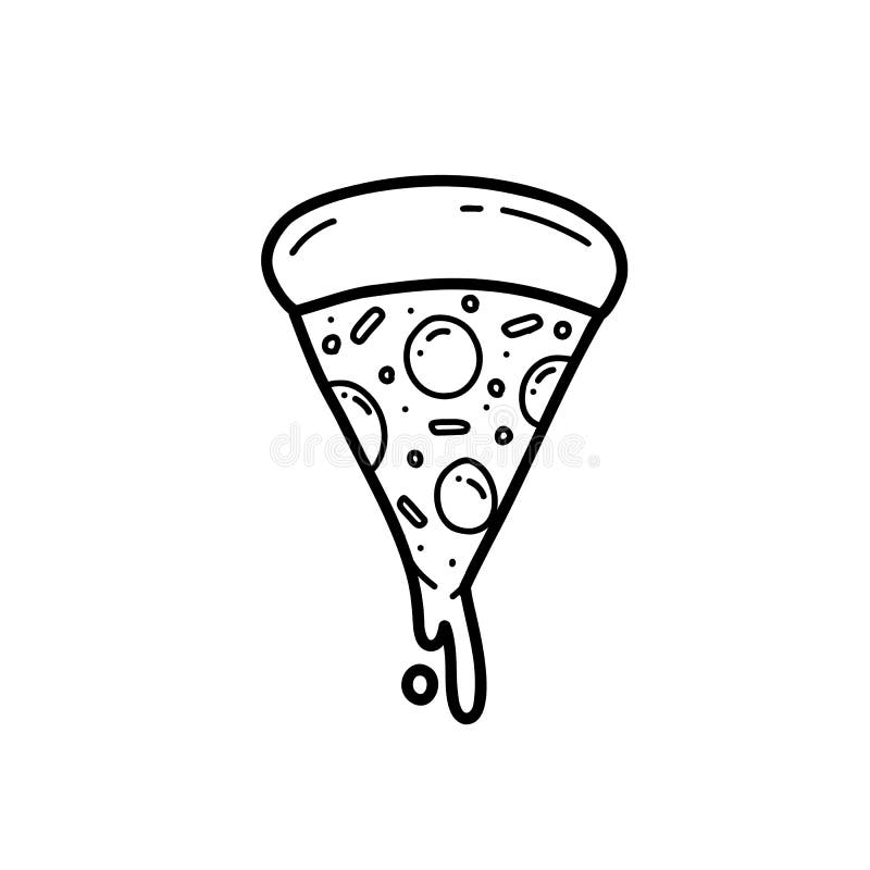 Pizza Slice with Melted Cheese Outline Doodle Hand Drawn Illustration ...