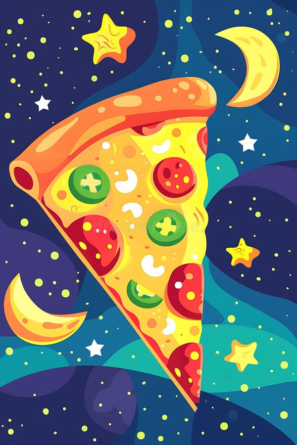 Pizza Slice in Space with Stars and Moon Generated Using AI. Stock ...