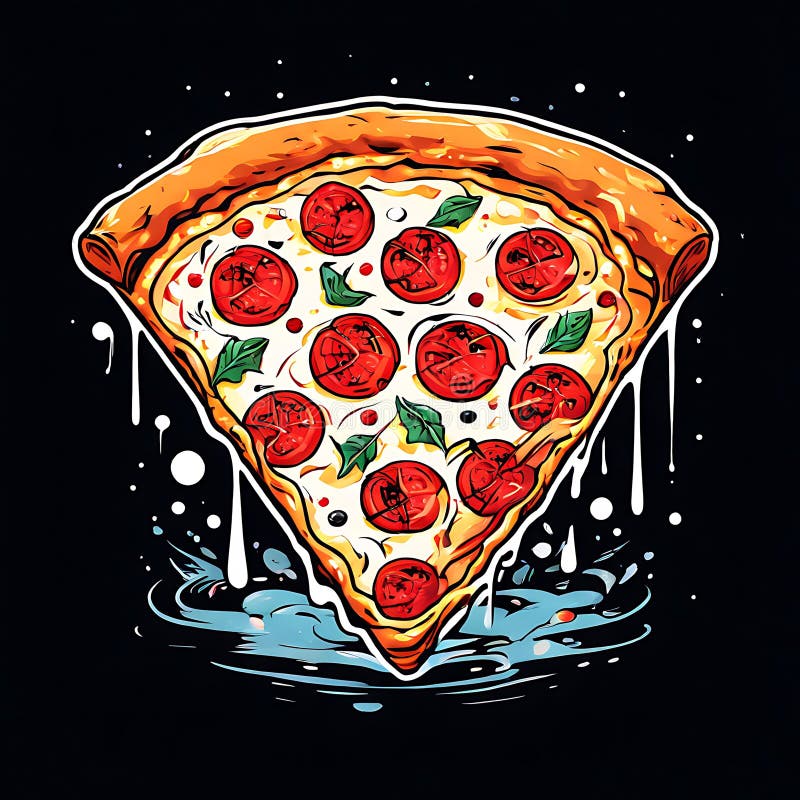 Pizza Slice Splashing in a Pool of Cheese Stock Illustration ...