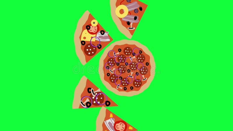 Pizza and Slices Animation Elements on Green Screen Chroma Key Stock ...