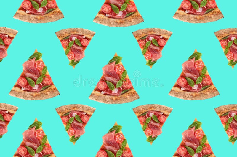 Pizza Slices on Light Blue. Pattern Design Stock Photo - Image of ...
