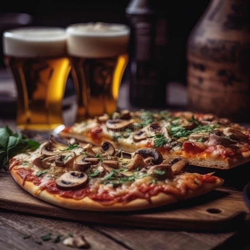 Pizza Slices on Stone in Rustic Pub. Generative AI Stock Illustration ...