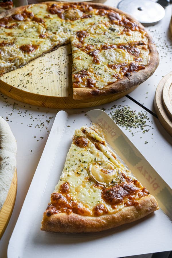 Pizza Slices on the Table on White Background. Pizza Menu Stock Image ...