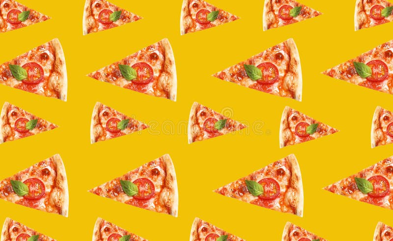 Pizza Slices on Yellow. Pattern Design Stock Photo - Image of artwork ...