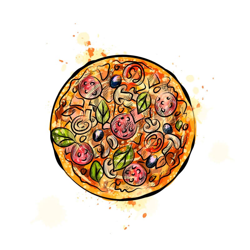 Pizza from a Splash of Watercolor Stock Vector - Illustration of pizza ...