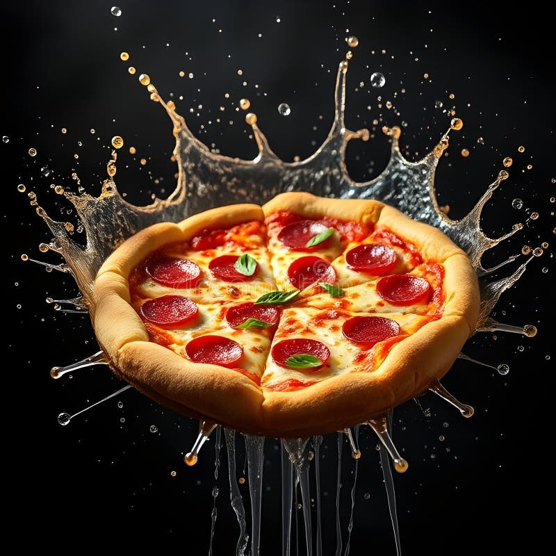A Pizza Splashing into Water Stock Illustration - Illustration of ...