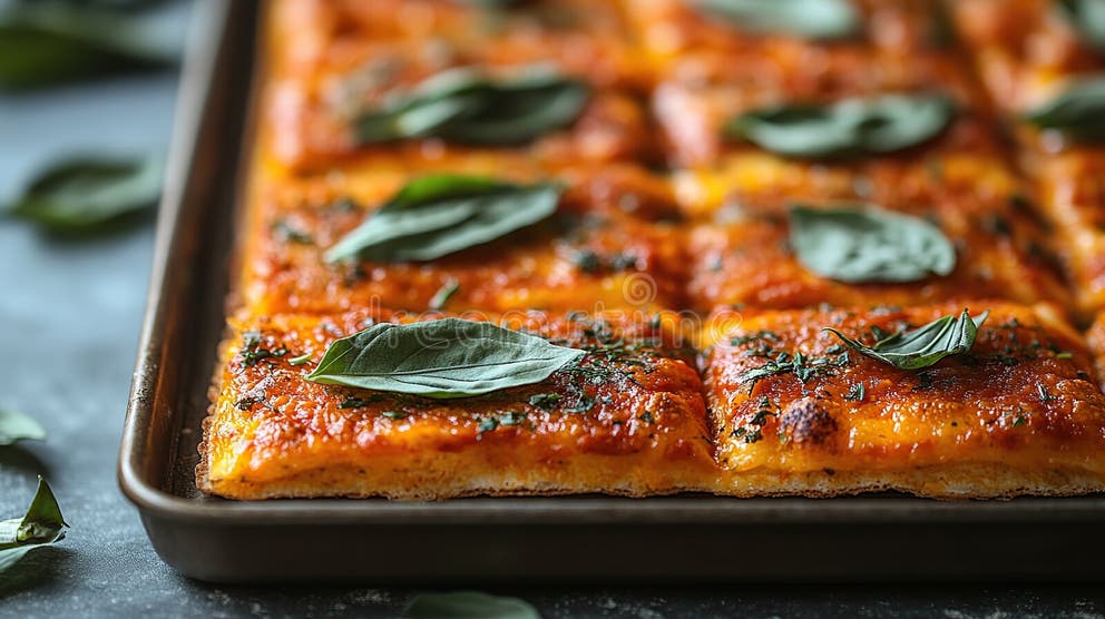 Pizza Squares on Baking Sheet Stock Illustration - Illustration of ...