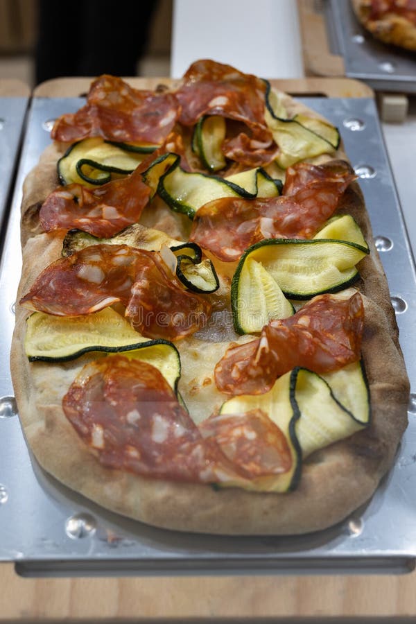 Pizza Stuffed with Salami and Zucchini: Food Theme Stock Photo - Image ...