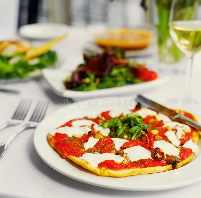 Pizza on the table stock photo. Image of cheese, green - 6460912