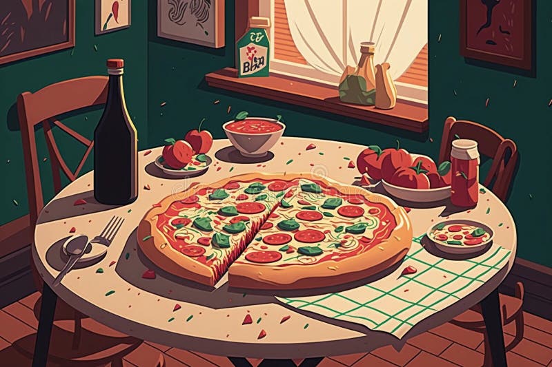 Pizza on Table. AI Generated Stock Illustration - Illustration of ...