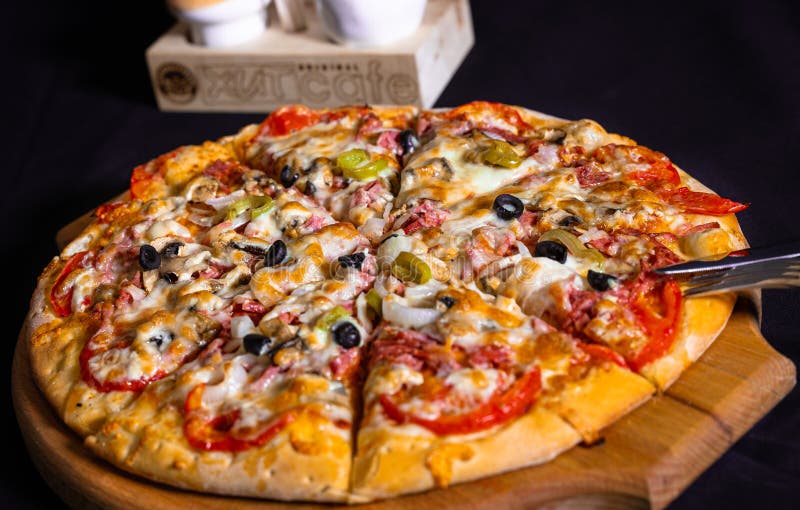 Pizza in table stock photo. Image of mozzarella, delivery - 190272594