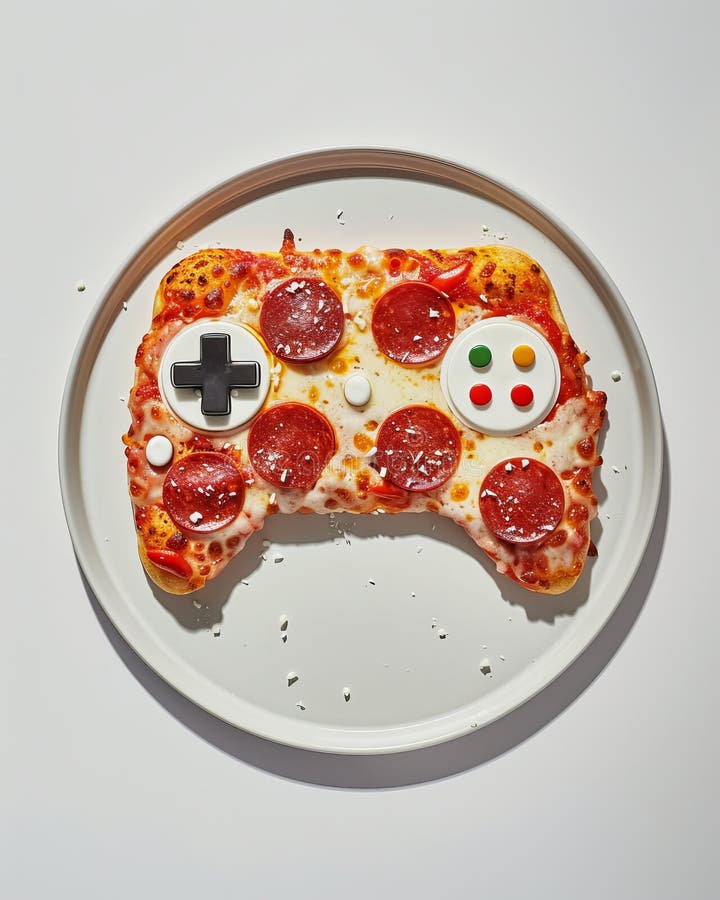 Pizza-themed Video Game Controller on a Plate Stock Illustration ...
