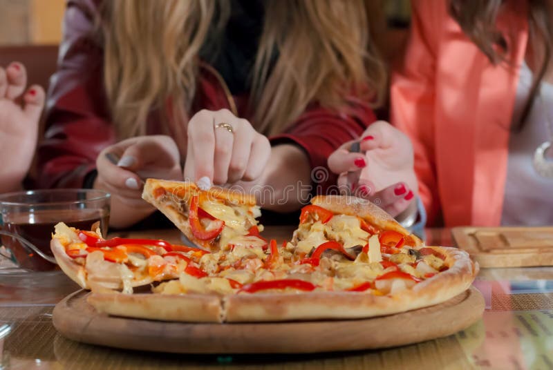 Young Woman Eating Pizza Slice Stock Image - Image of alone, cheese ...