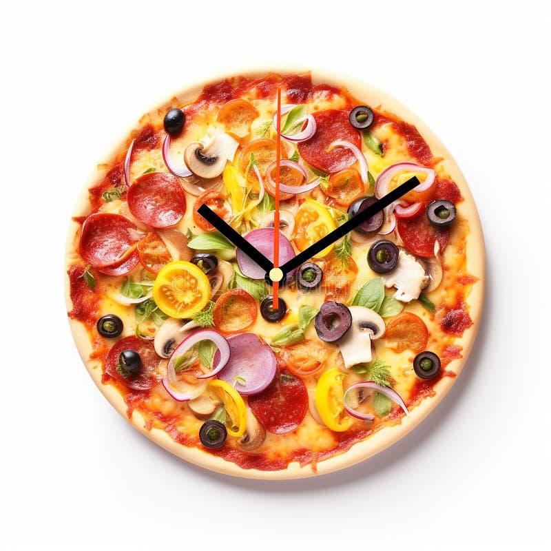 Pizza Time, Wall Clock in the Form of a Round Pizza. White Background ...