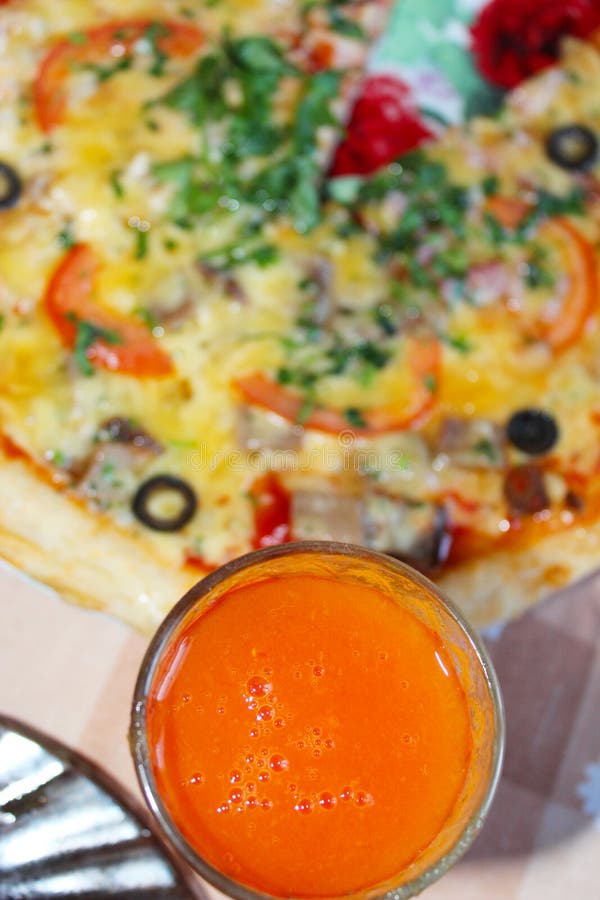 Pizza with tomato juice stock photo. Image of dinner - 53816090