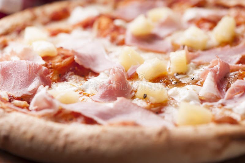 Pizza with a Topping of Ham and Pineapple Stock Photo - Image of crust ...