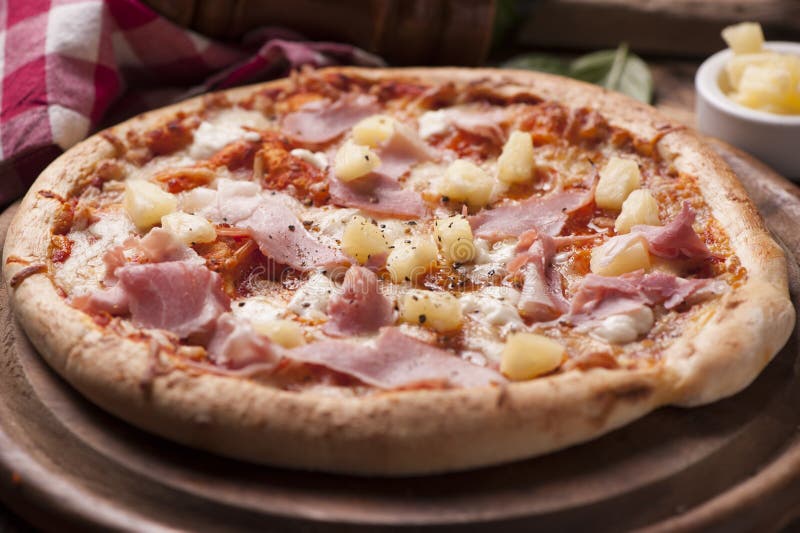 Pizza with a Topping of Ham and Pineapple Stock Photo - Image of thick ...