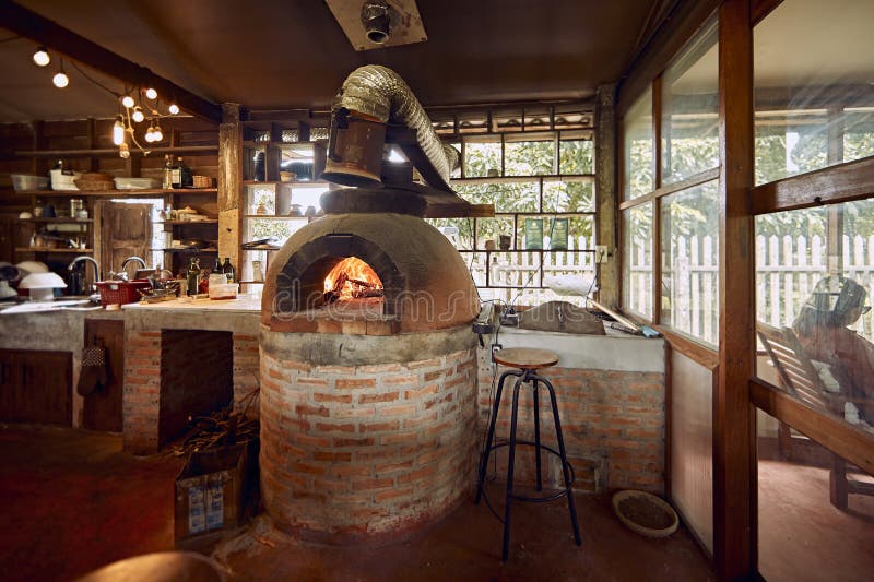 Pizza Traditional Oven in Open Kitchen Stock Photo - Image of open ...