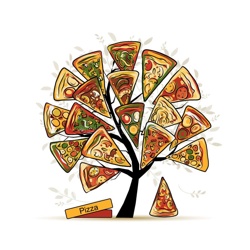 Pizza Tree, Sketch for Your Design Stock Vector - Illustration of ...