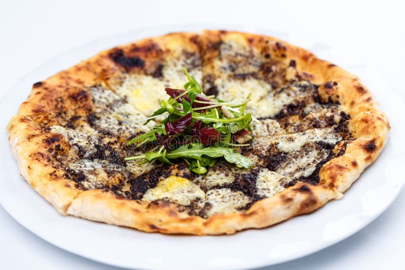 Pizza with truffle stock image. Image of fast, leaf, food - 97193577