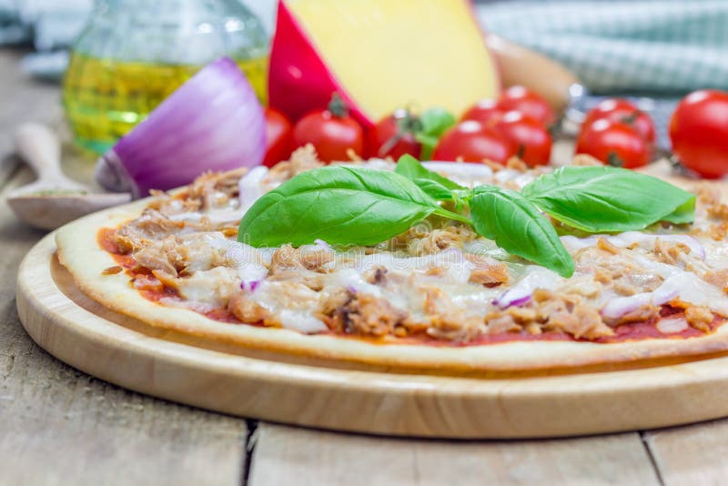 Pizza with tuna fish stock image. Image of appetizer - 55163499