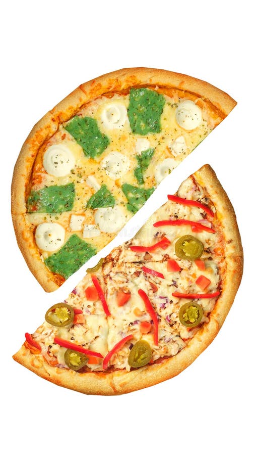 Pizza, Two Halves Isolated on a White Background. Versus Concept ...