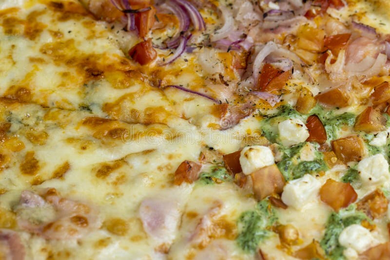 Pizza Using a Large Number of Different Ingredients Close-up Stock ...