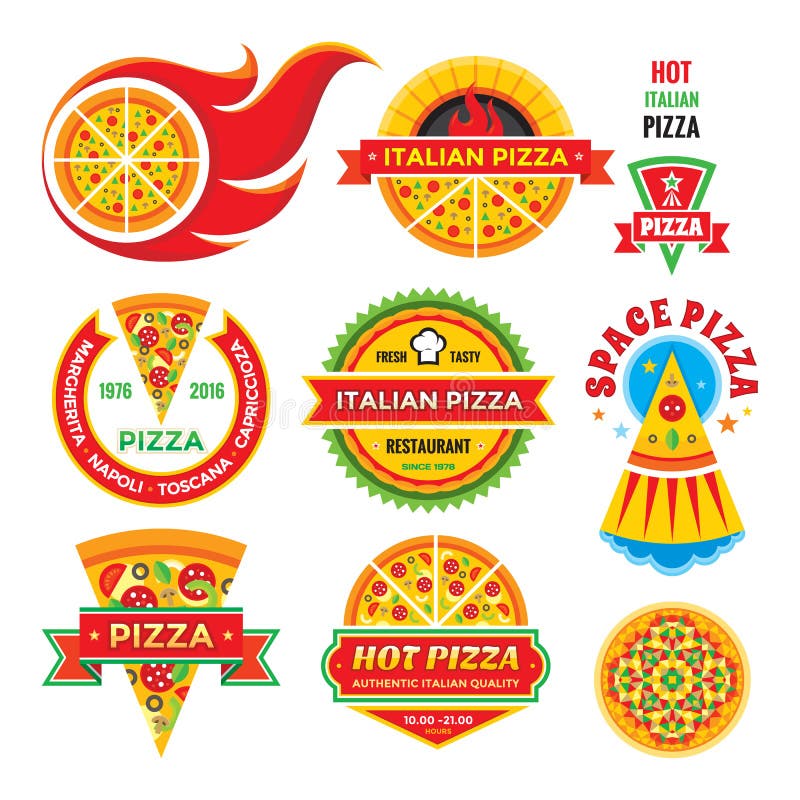 Pizza Vector Labels, Logos, Badges, Emblems for Fast Food Restaurant ...