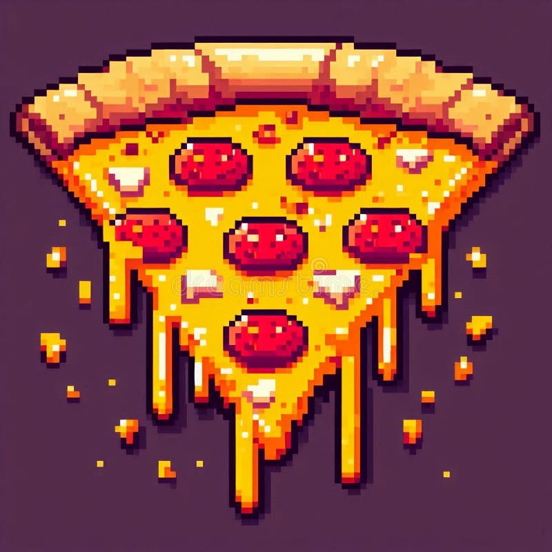 Pizza Vector Design with Melted Cheese, Pixel Art Stock Illustration ...