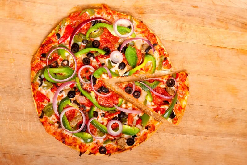 Pizza with Vegetables and Pepperoni Stock Photo - Image of supreme ...