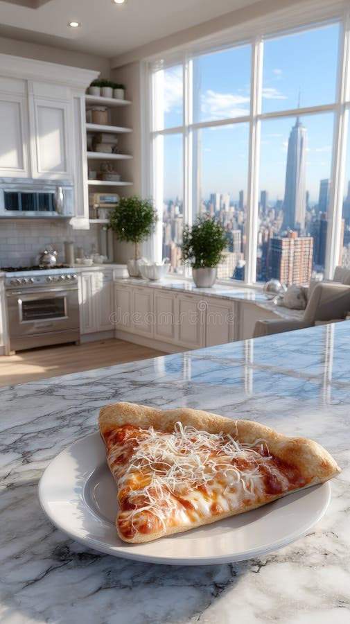 Pizza Waits on a Marble Countertop in a Sunlit Kitchen with Open ...