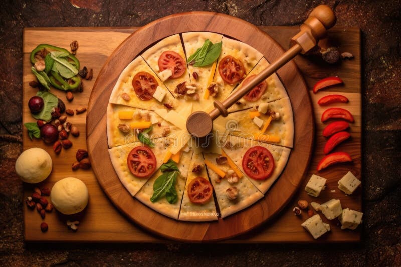 Pizza with a Wheel Cutter on a Wooden Board Stock Illustration ...