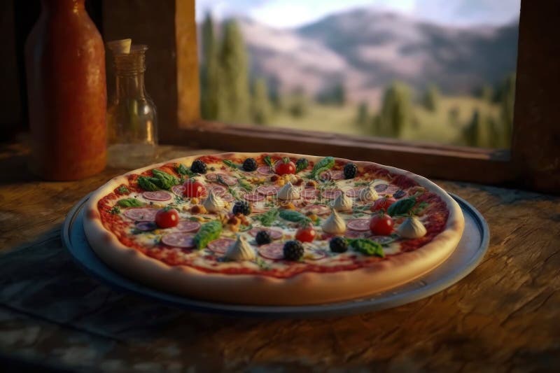 Pizza at the Window on the Background of Nature. AI Generative Stock ...