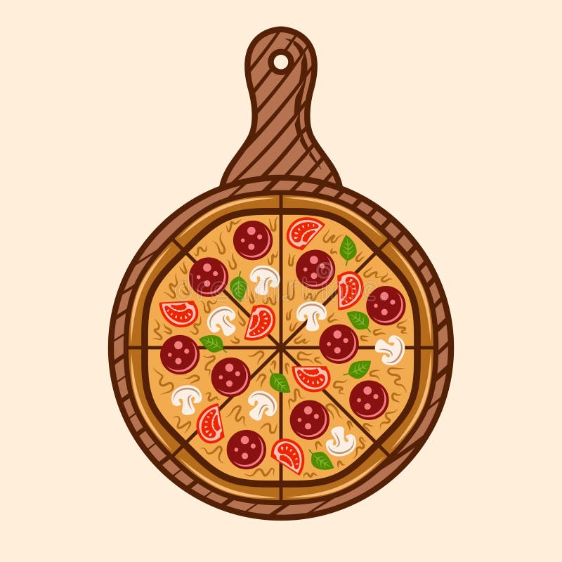Pizza on Cutting Board Vector Colored Illustration Stock Vector ...