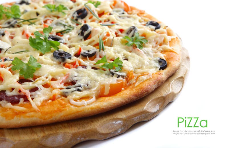 Pizza on wooden plate stock photo. Image of pepper, rustic - 24489692