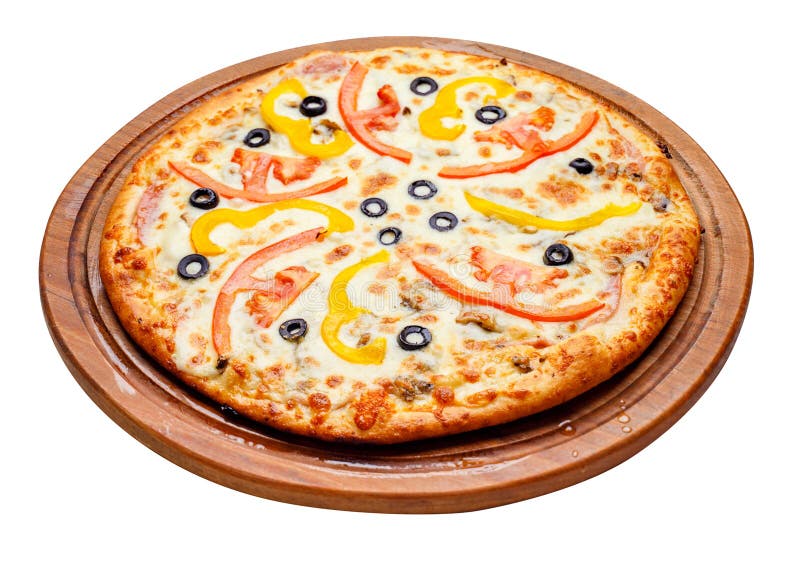 Pizza on wooden plate stock image. Image of dinner, cooked - 57259805