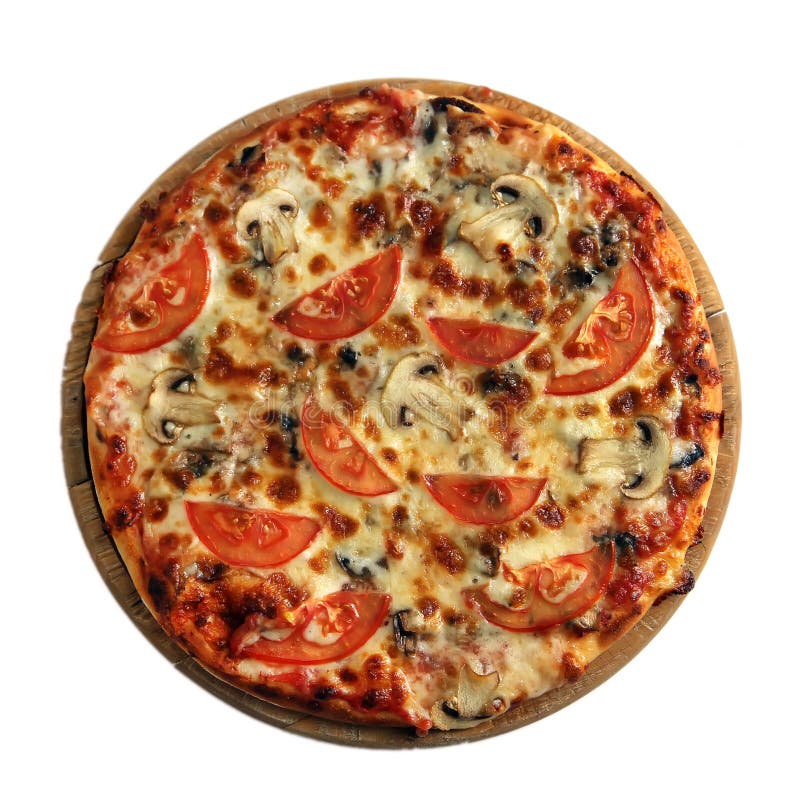 Pizza on Wooden Stand Isolated on White Stock Photo - Image of ...