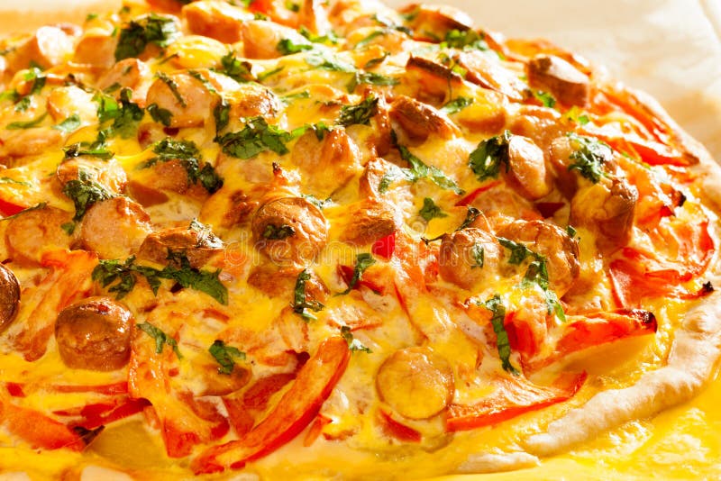 Pizza with Wurstel stock image. Image of culinary, fresh - 36627465