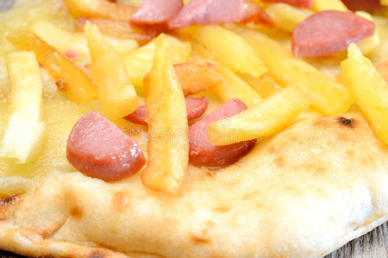 Pizza wurstel and potatoes stock photo. Image of real - 31805786