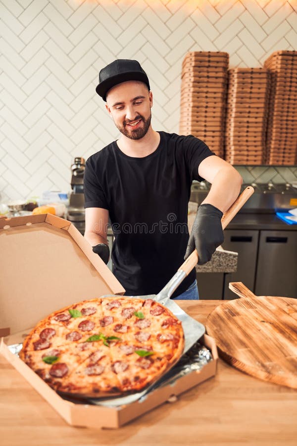 Handsome Pizzaiolo Making Pizza at Kitchen Stock Photo - Image of dough ...