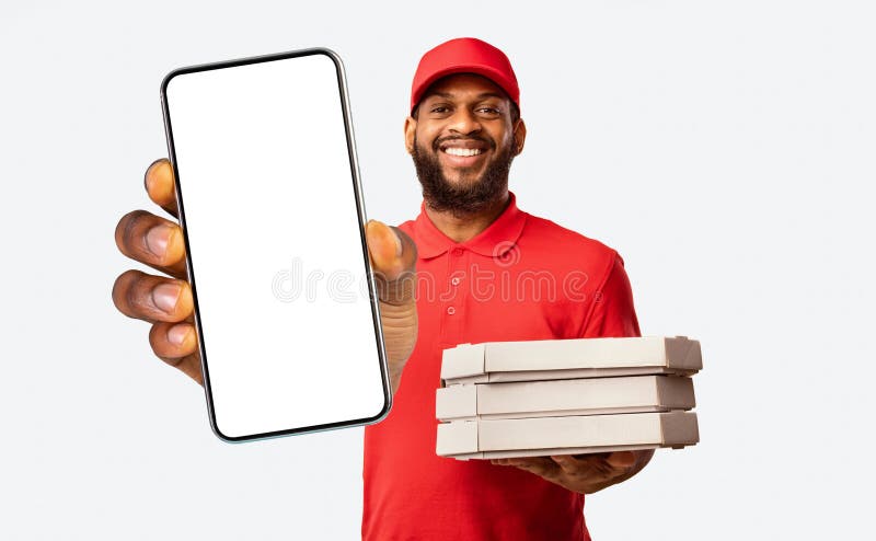 Courier Delivering Pizza on-Time Holding Boxes and Clock, Yellow ...