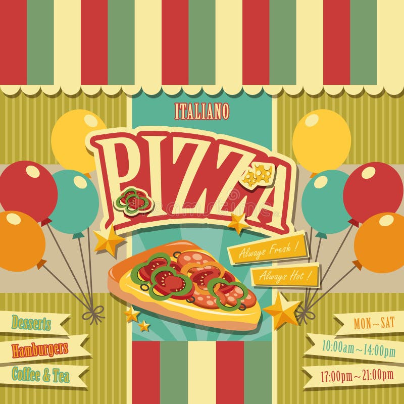 Retro pizzeria poster stock vector. Illustration of advertise - 31577934