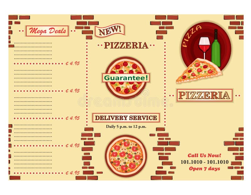 Pizzeria Restaurant Leaflet Stock Vector - Illustration of pizza ...