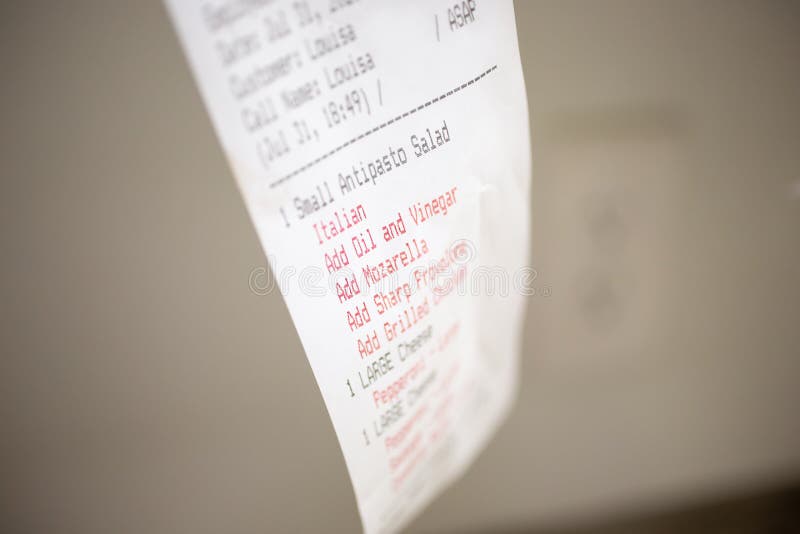 Pizzeria Restaurant Order Receipt Stock Image - Image of item, order ...